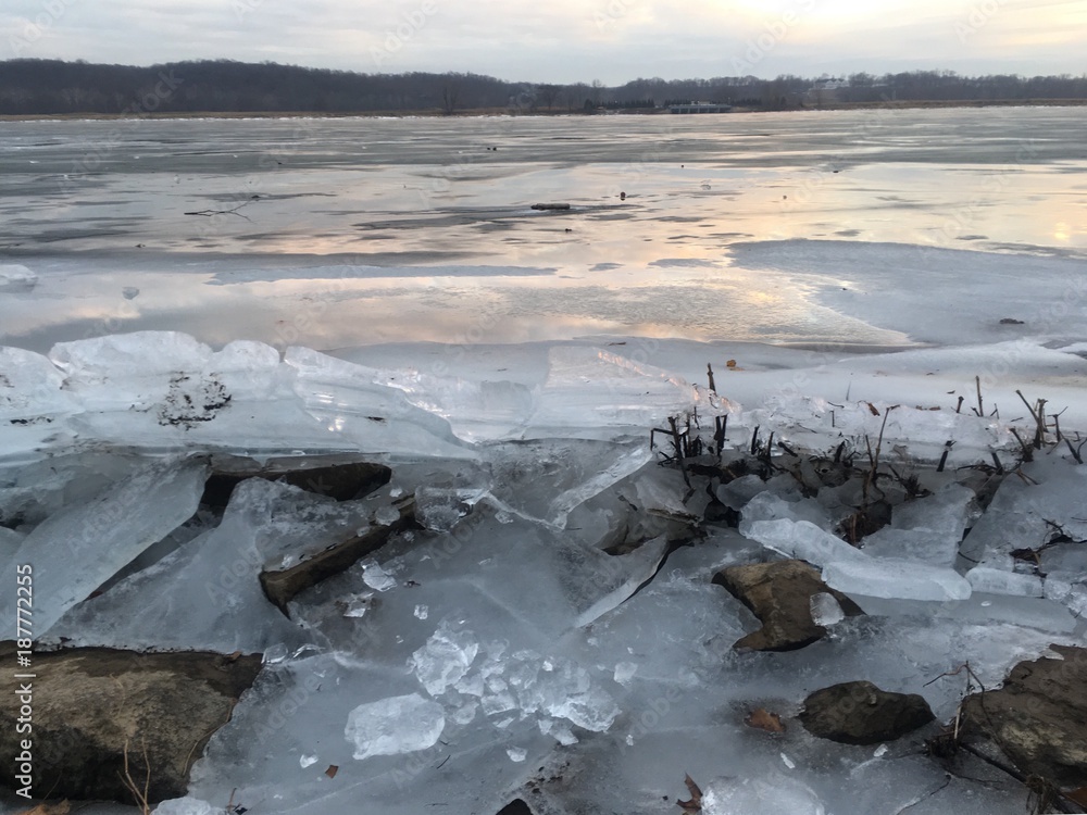 ice blocks on frozen Potomac river shore Stock Photo | Adobe Stock