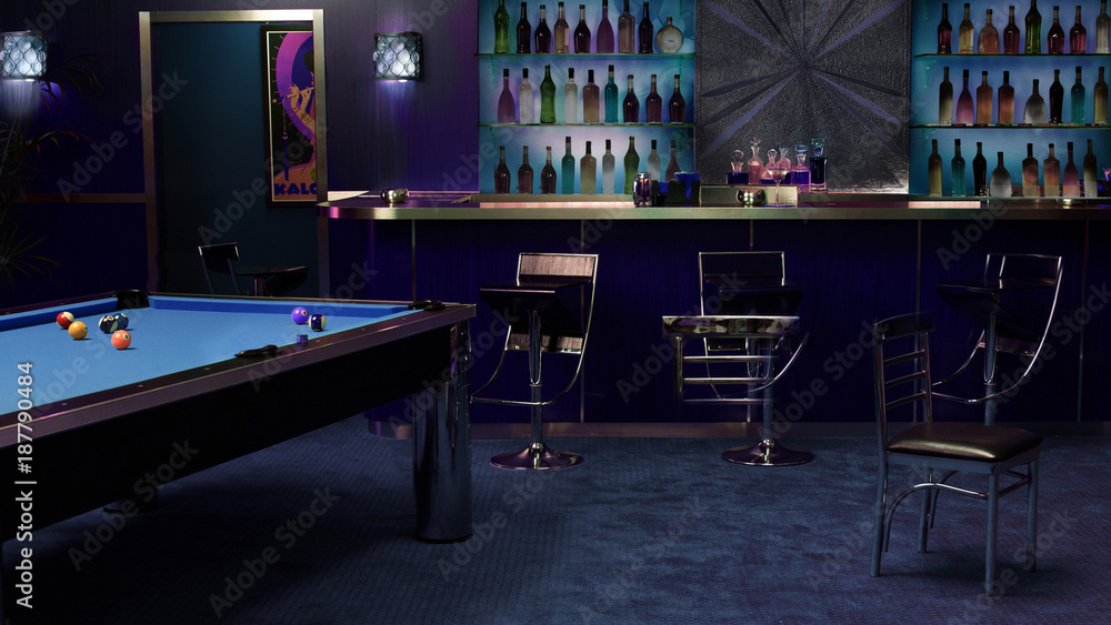 Pool table and bar room interior, diorama Stock Photo | Adobe Stock
