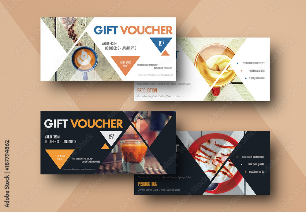 2 Gift Voucher Layouts with Coffee Elements Stock Template | Adobe Stock