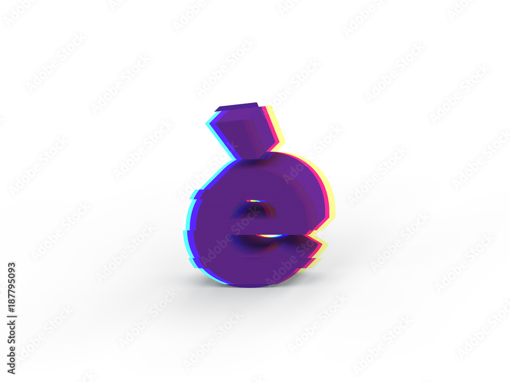 3D realistic glitch lowercase letter è with soft shadow isolated on ...