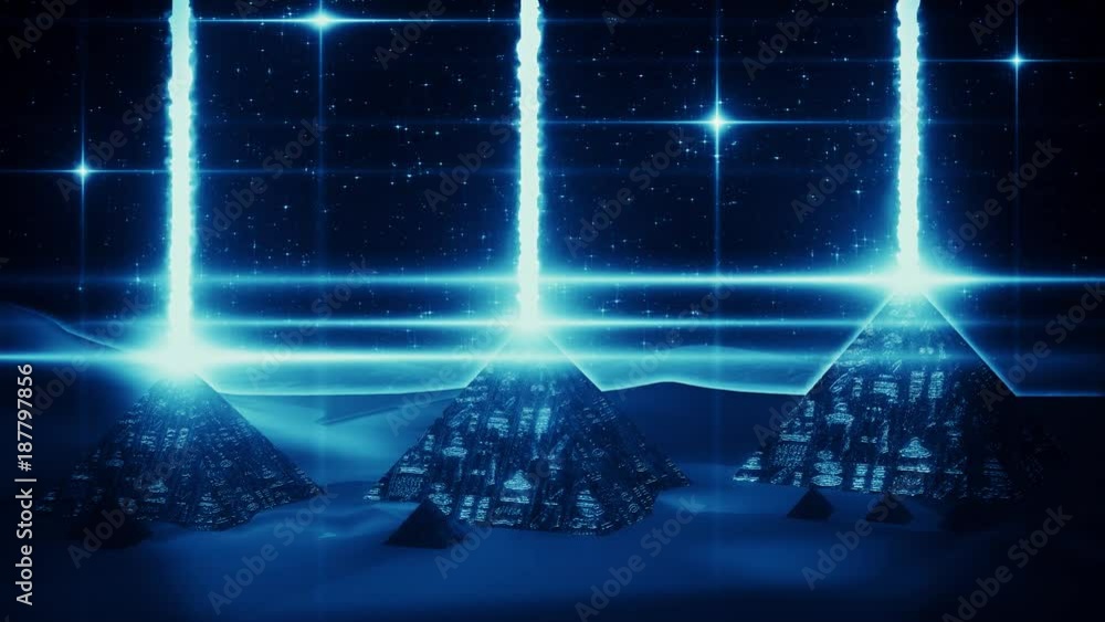 Blue Sci-Fi Giza Pyramids at Night Loopable Motion Graphic Background Stock Video | Adobe Stock