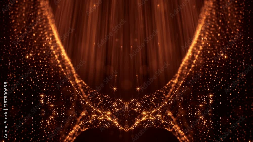 gold loopable abstract particle background with depth of field, glow sparkles of lights and ...