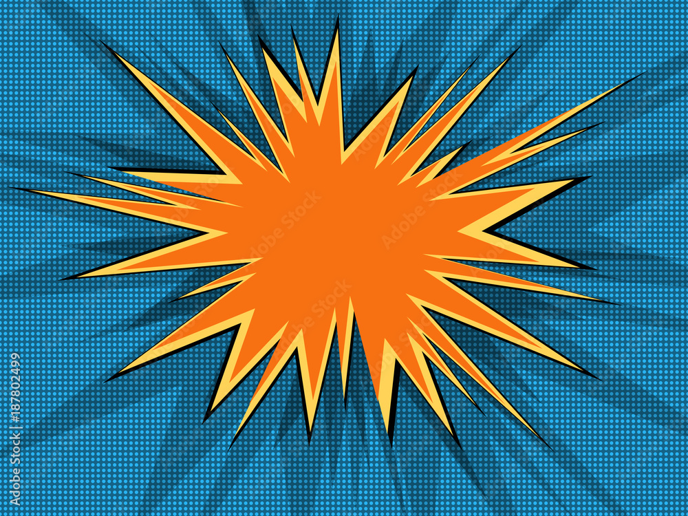 Comic book explosion pop art retro background with halftone dots and ...