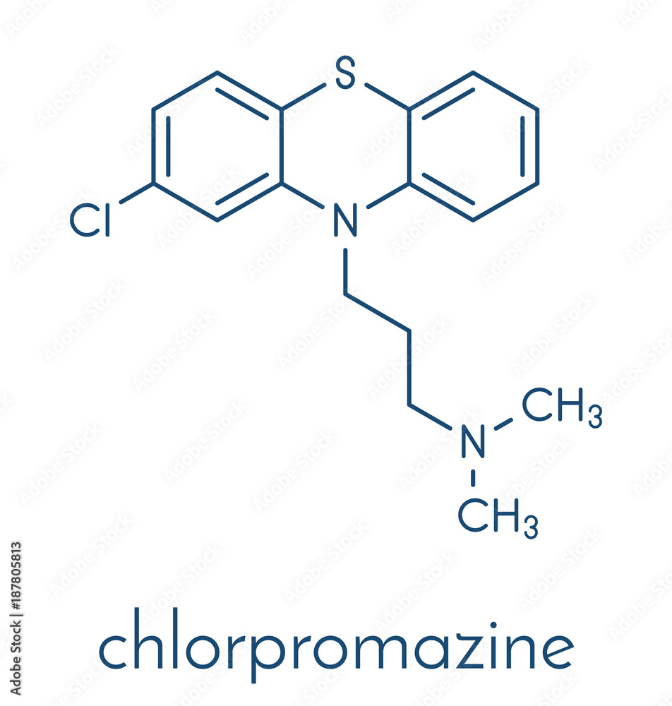 Chlorpromazine (CPZ) antipsychotic drug molecule. Used to treat ...