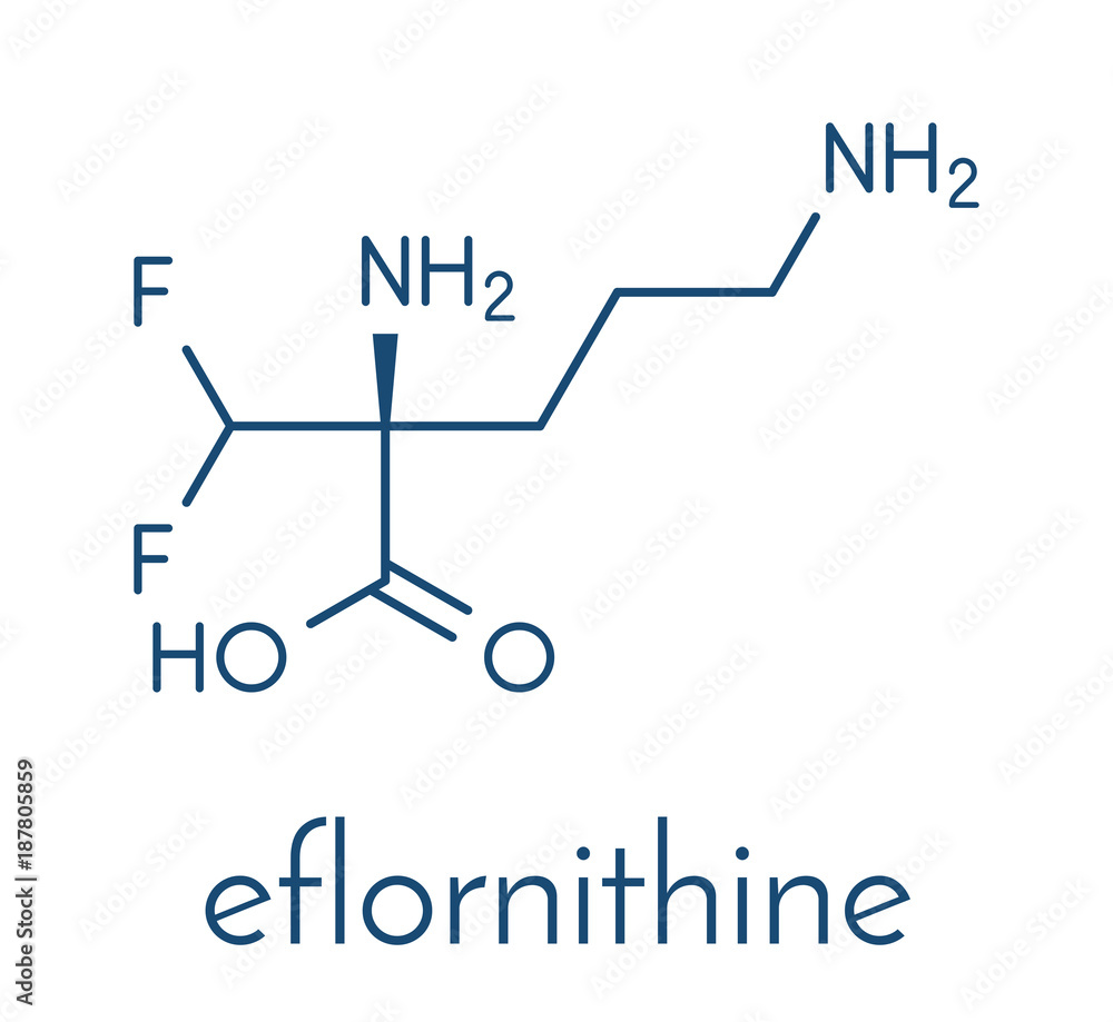 Eflornithine drug molecule. Used to treat facial hirsutism (excessive ...