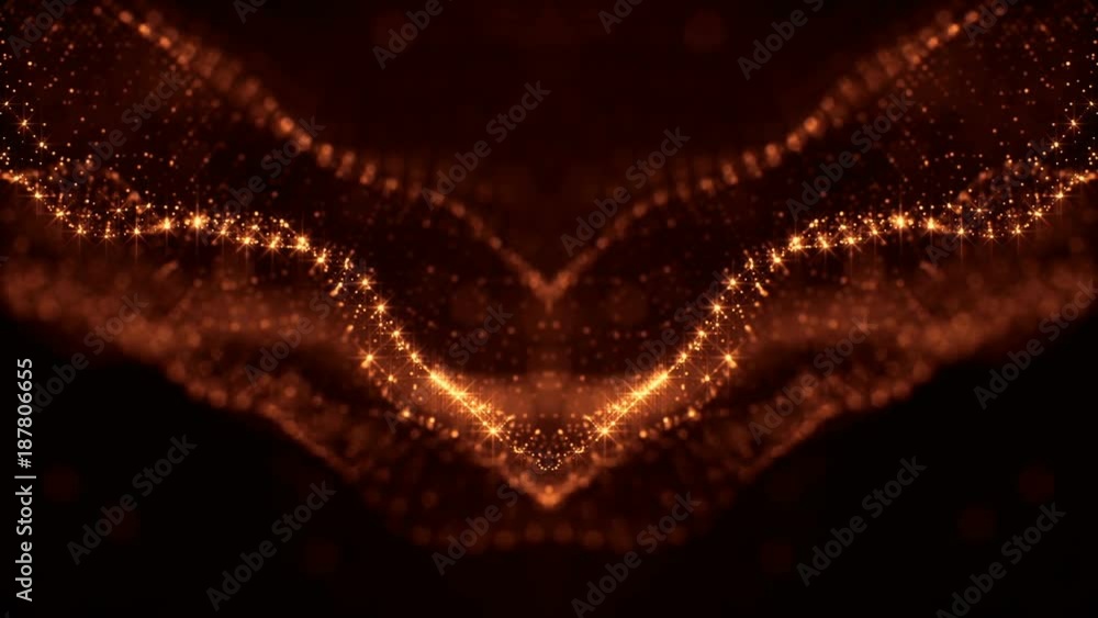 gold loopable abstract particle background with depth of field, glow sparkles of lights and ...