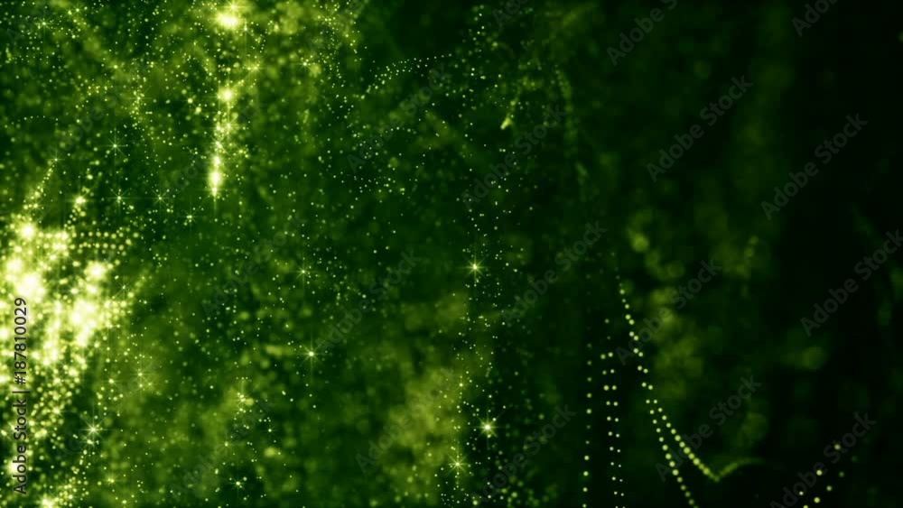 greem loopable abstract particle background with depth of field, glow sparkles of lights and ...