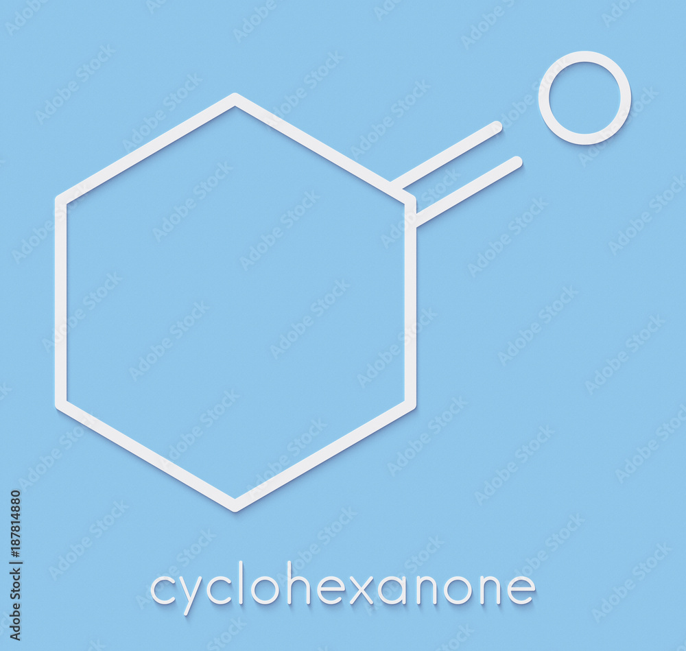 Cyclohexanone organic solvent molecule. Precursor of nylon. Skeletal formula. Stock Illustration ...