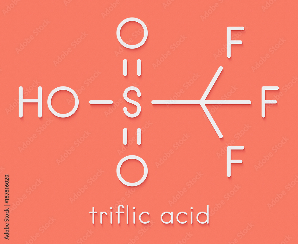 Triflic acid (trifluoromethanesulfonic acid) molecule. One of the ...
