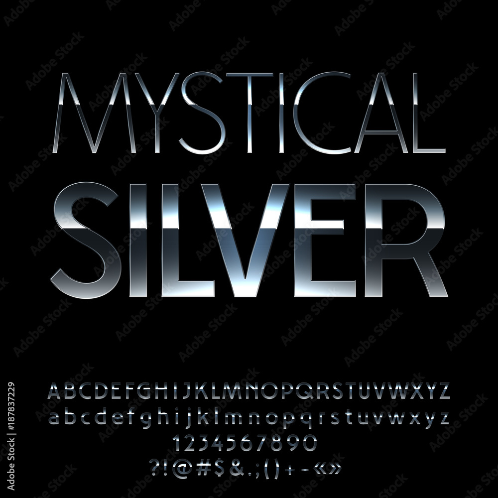 Vector Silver Style Alphabet letters, Numbers and Punctuation Symbols ...
