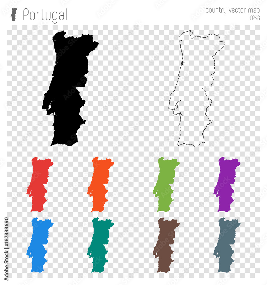 Portugal high detailed map. Country silhouette icon. Isolated Portugal ...