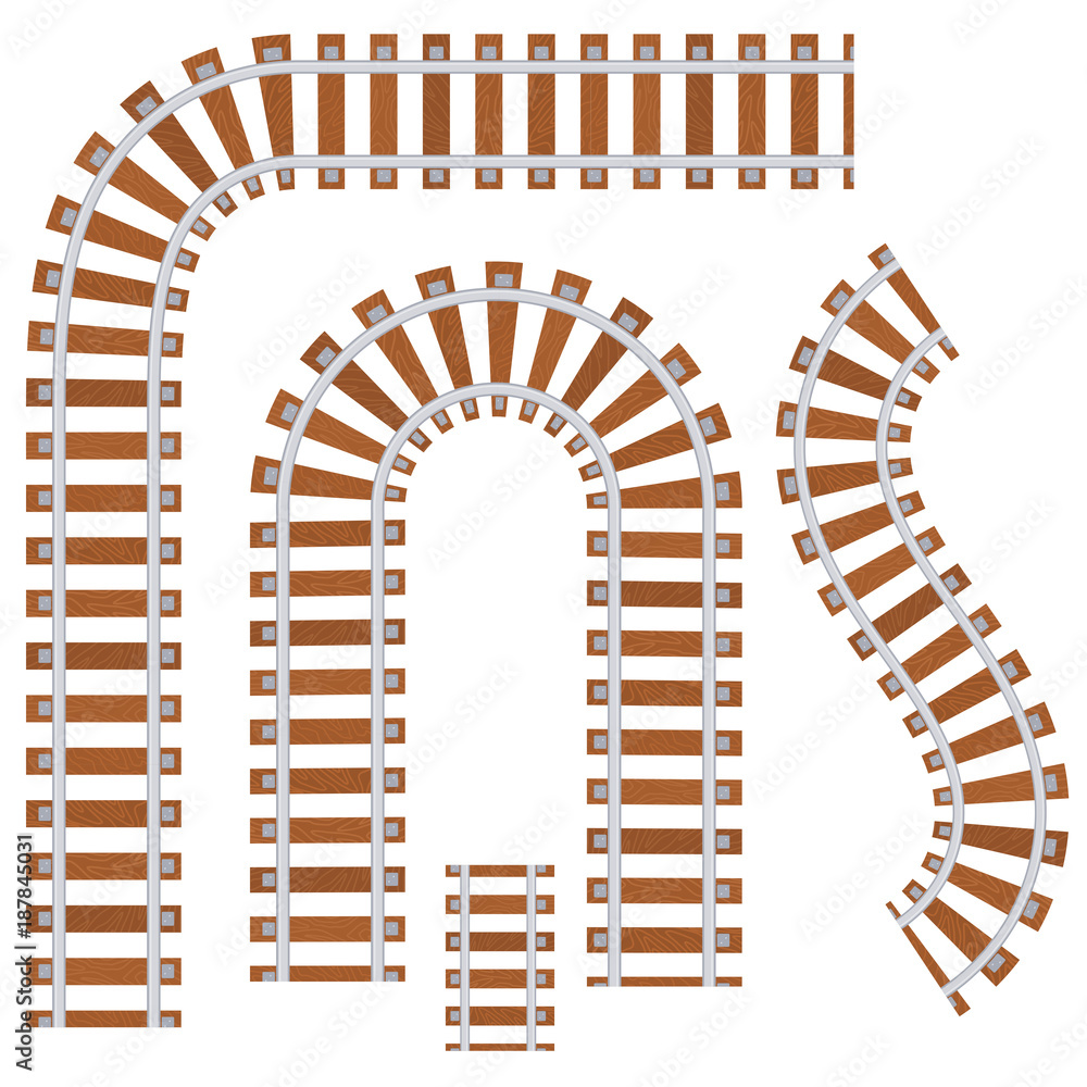 Set of railroad tracks with sleepers of various shapes. Vector ...
