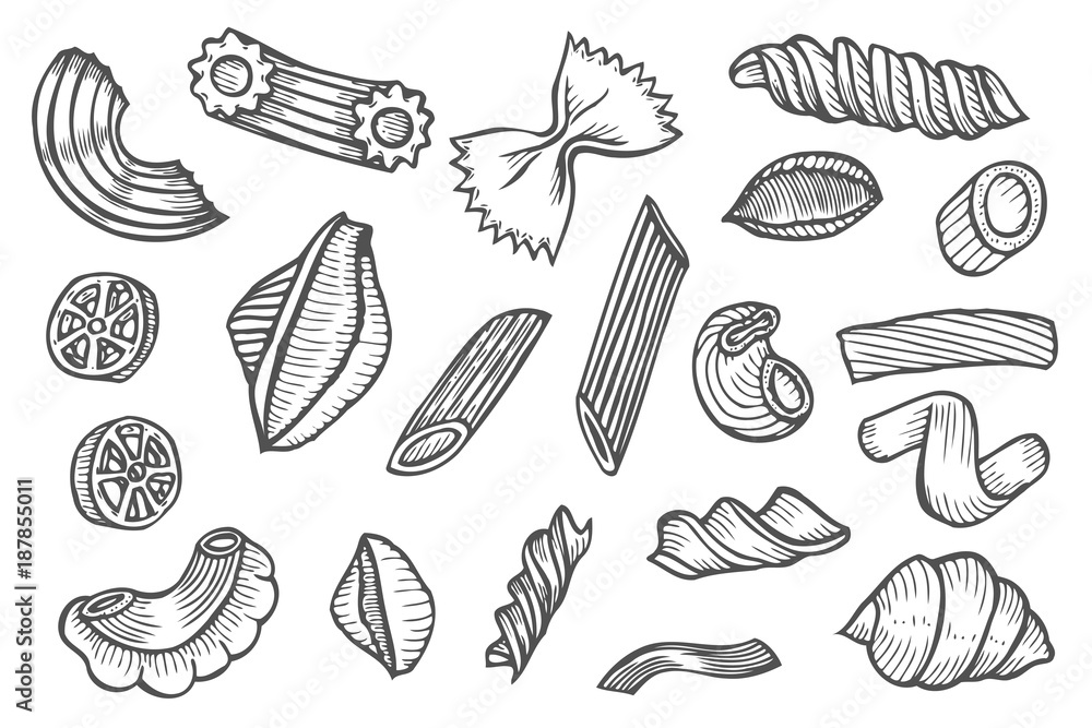 Hand drawn pasta set. Stock Vector | Adobe Stock