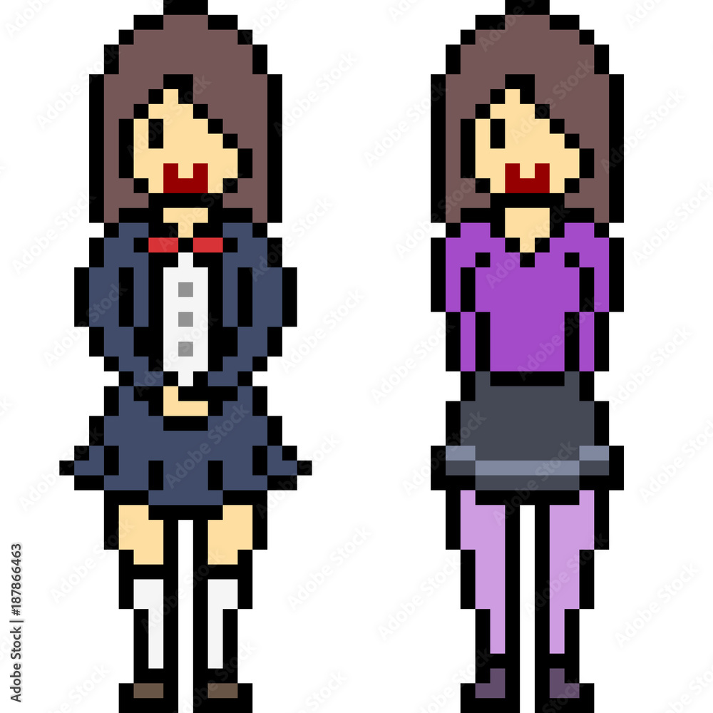 vector pixel art high school girl Stock Vector | Adobe Stock
