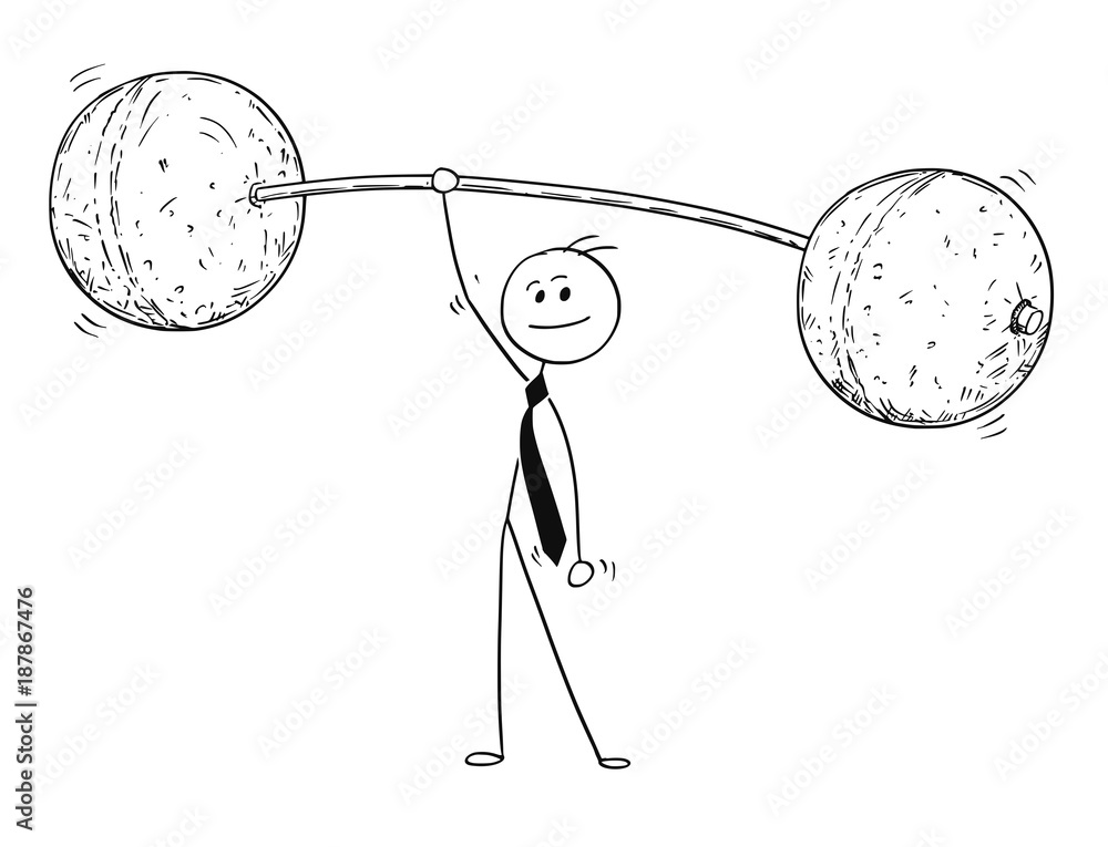 Conceptual Cartoon of Businessman Lifting Heavy Weight Easily Stock ...
