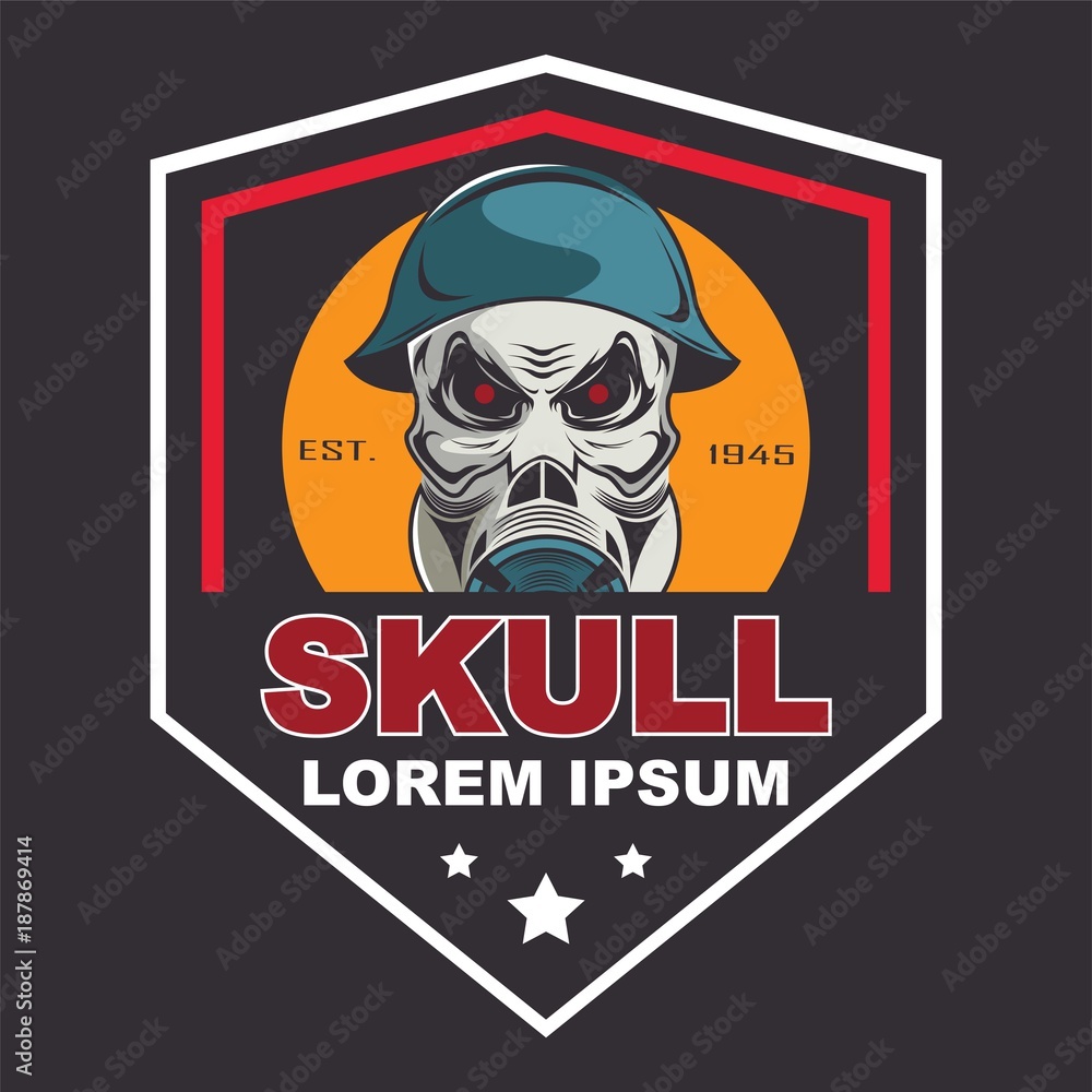 Skull in military helmet and gas mask logo Stock Vector | Adobe Stock