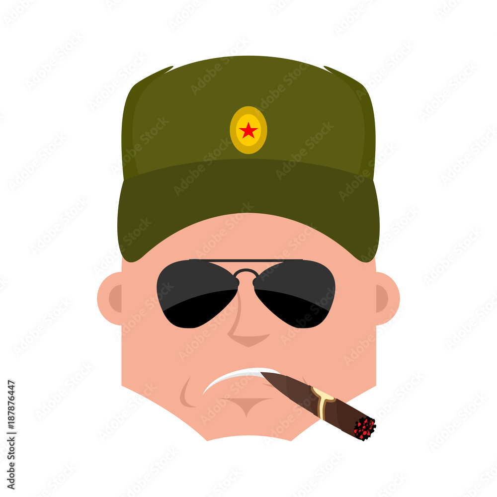 Russian soldier Cool serious avatar of emotions. Warrior smoking cigar ...
