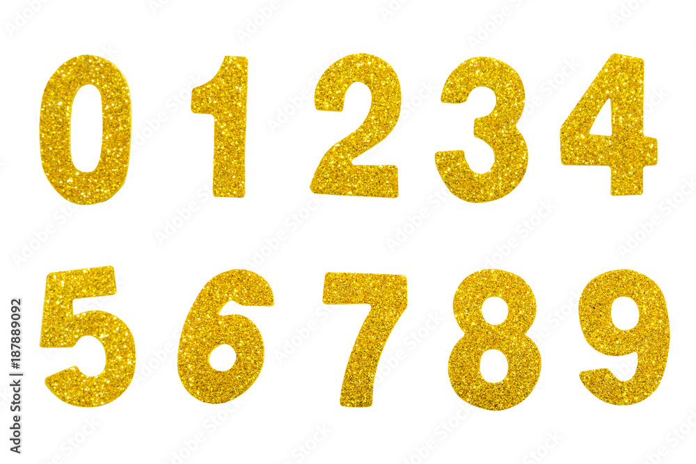 set of gold glitter number isolated. For design. with clipping path ...