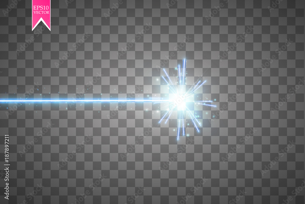 Abstract blue laser beam. Isolated on transparent black background ...