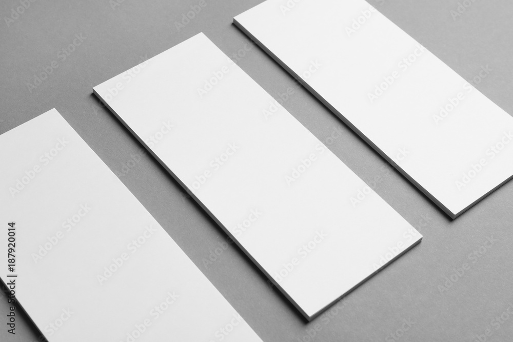 Blank cards on grey background. Mock up for design Stock Photo | Adobe ...