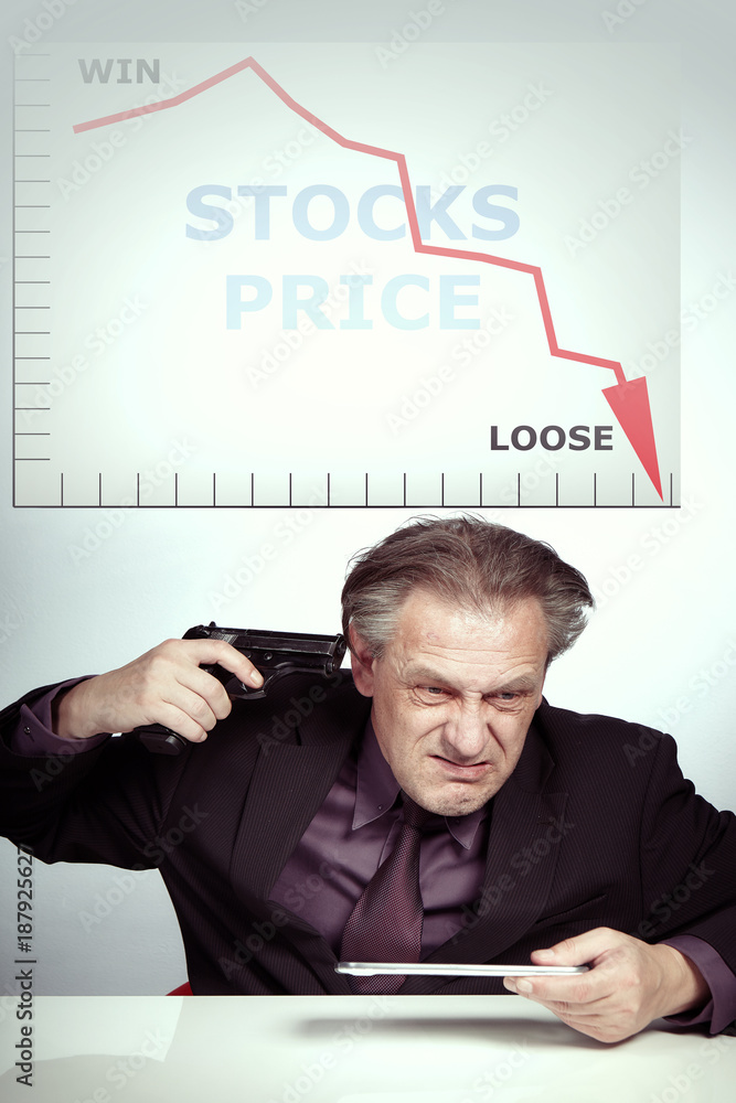 Desperate Man in suit is angry about priceless stocks and planning end ...