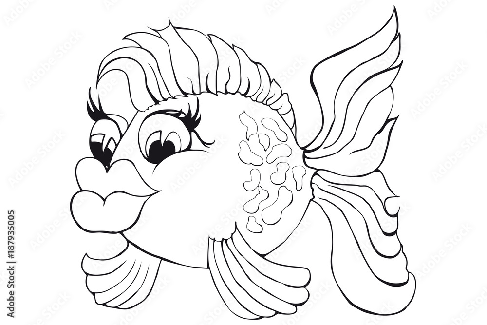 Coloring beautiful fish. Isolated image on white background. Cartoon ...