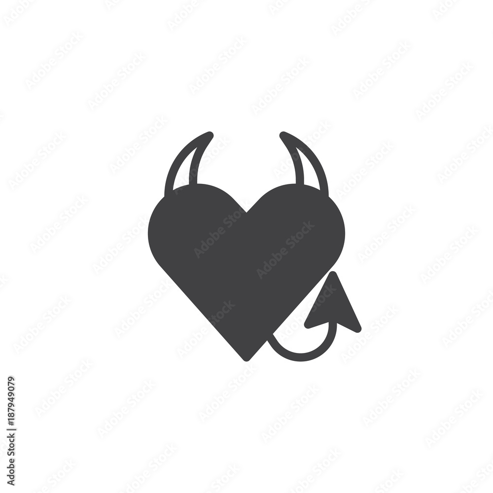 Vetor de Devil heart icon vector, filled flat sign, solid pictogram ...