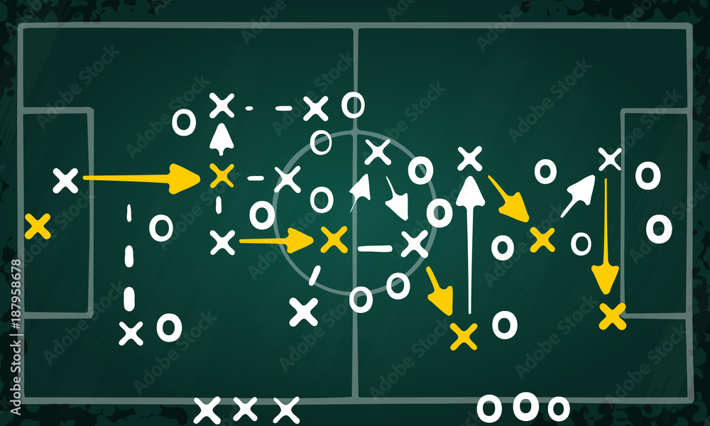 Team strategy concept vector with white and yellow marks on soccer ...