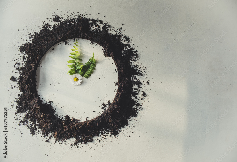 Clock made of soil and plants Stock Photo | Adobe Stock