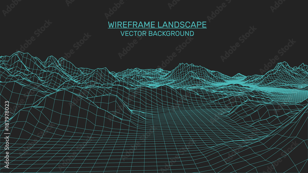 Abstract landscape background. Mesh structure. Polygonal wireframe ...