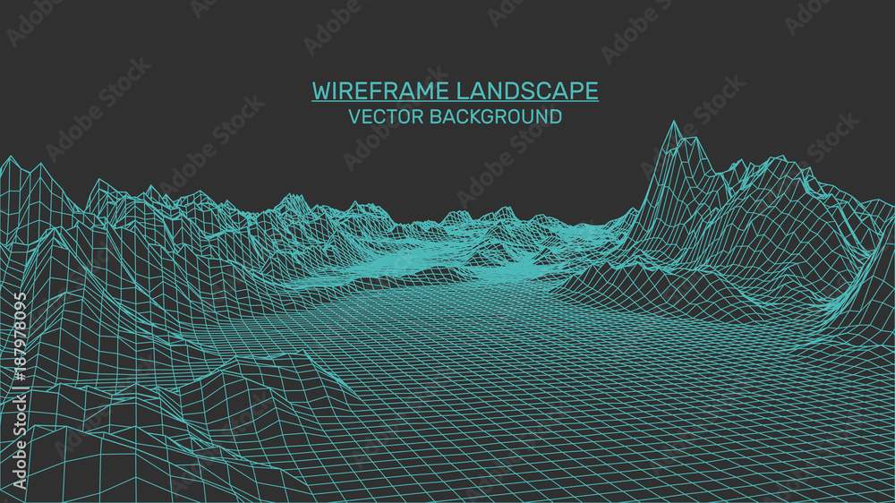 Abstract landscape background. Mesh structure. Polygonal wireframe ...