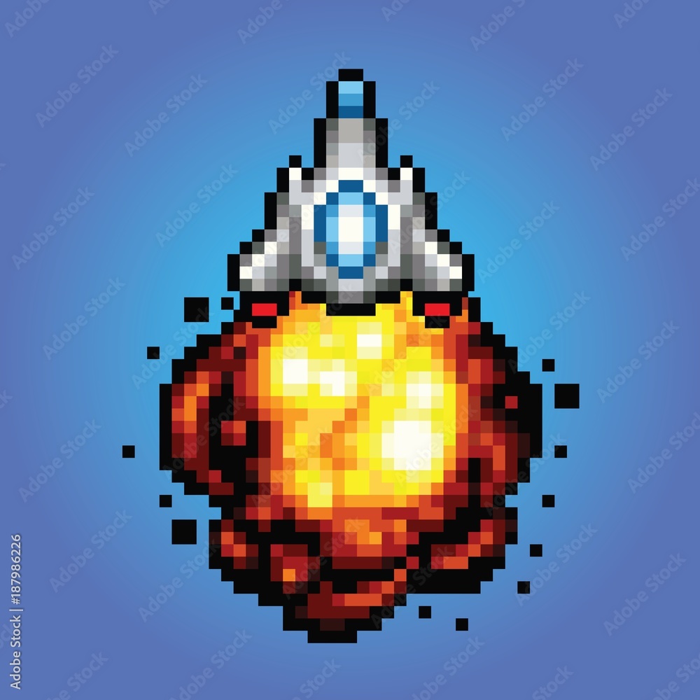 spaceship pixel art Illustration of spaceship blasting off and flying ...