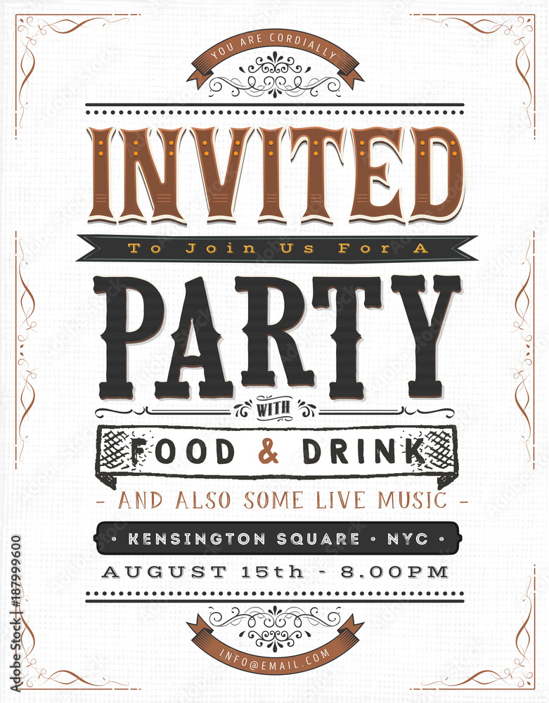 Vintage Party Invitation Sign Stock Vector | Adobe Stock