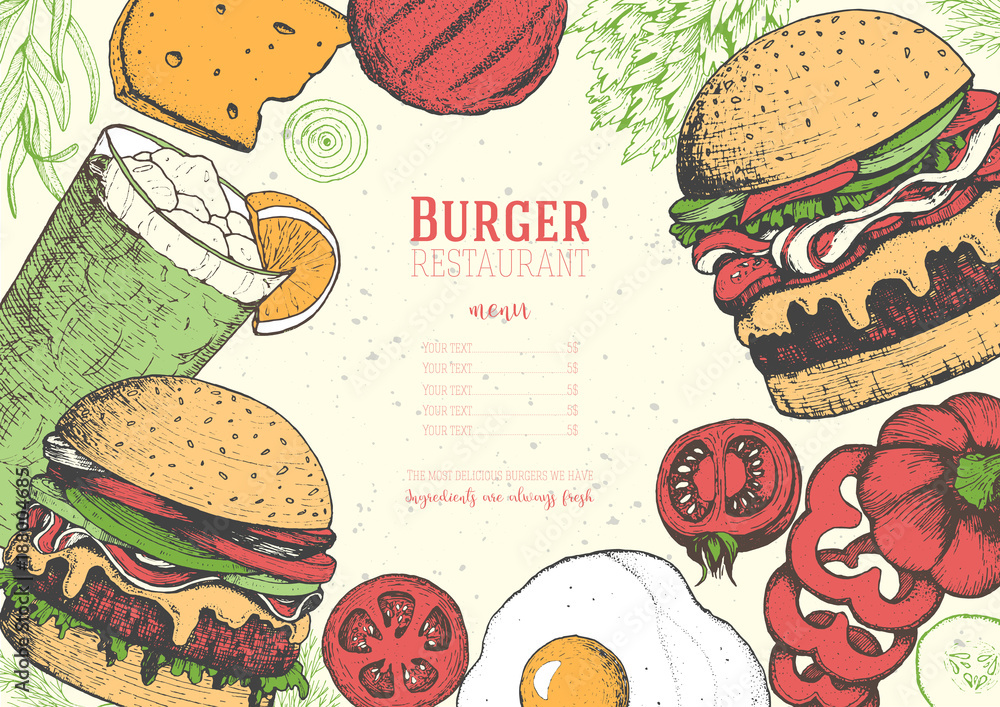 Burgers and ingredients for burgers vector illustration. Fast food ...