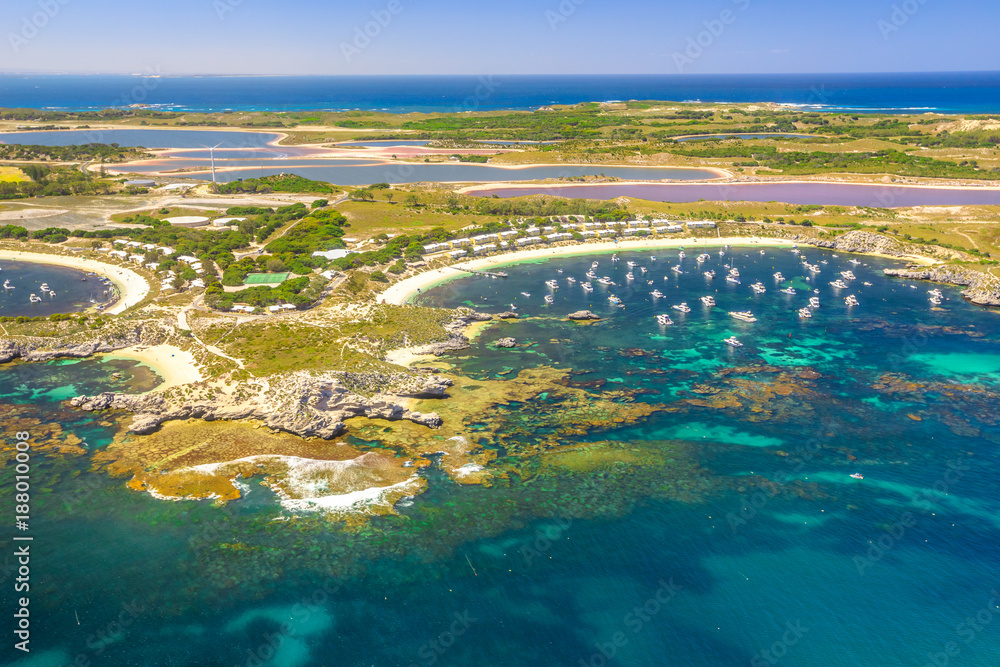 Scenic flight, Australia, Indian Ocean. Aerial view of Pink lake and ...