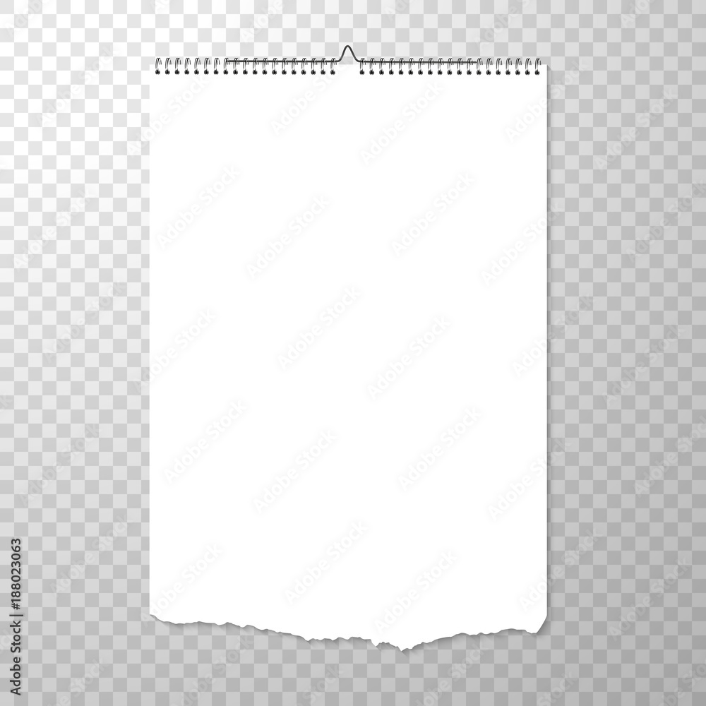 Wall Handing Blank Calendar Template. Vertical Torn Piece of Paper from ...
