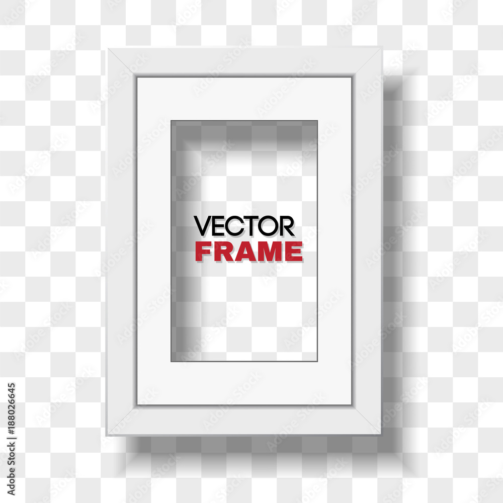 Vertical A4 white certificate frame with passepartout on transparent ...