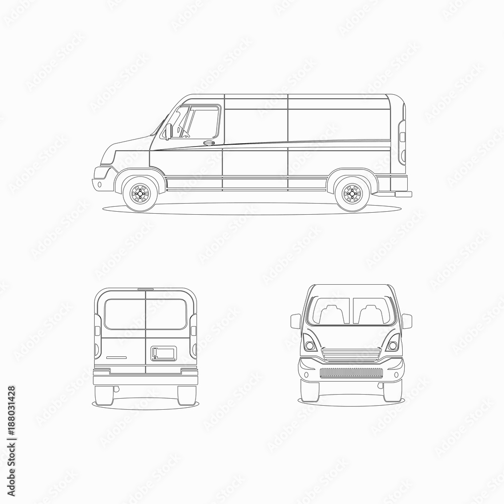 Editable Various Views of Cargo Delivery Van Vector Illustration with ...