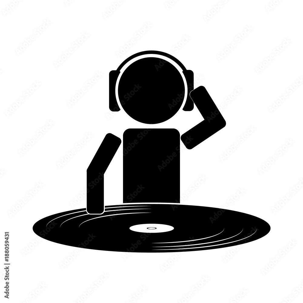 black and white isolated DJ logo with vinyl record Stock Vector | Adobe ...