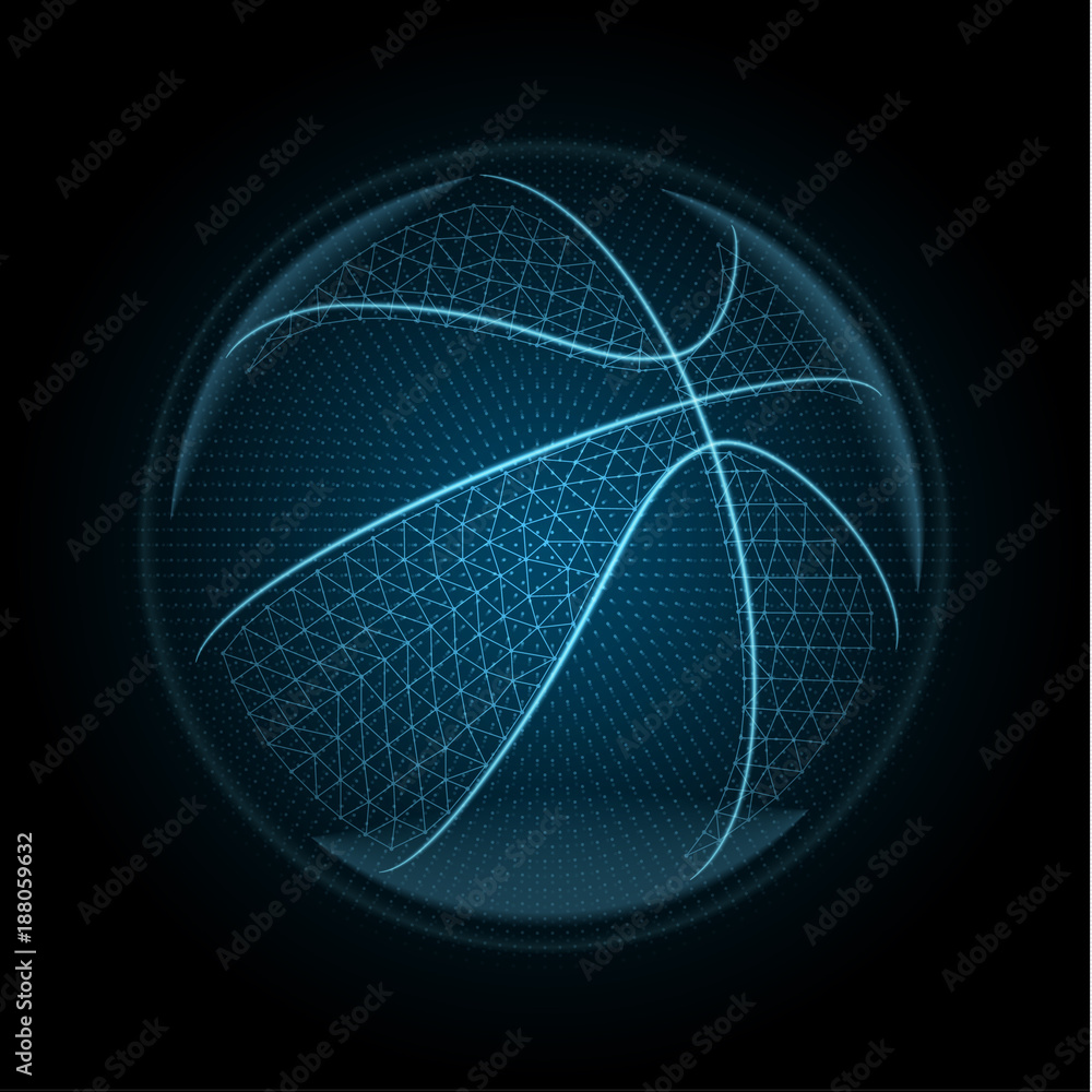 Vector image of a basketballl ball made of glowing lines, points and ...
