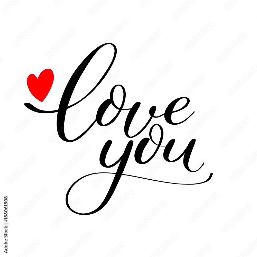 Simple Love you text with red heart, Calligraphic love lettering Stock ...