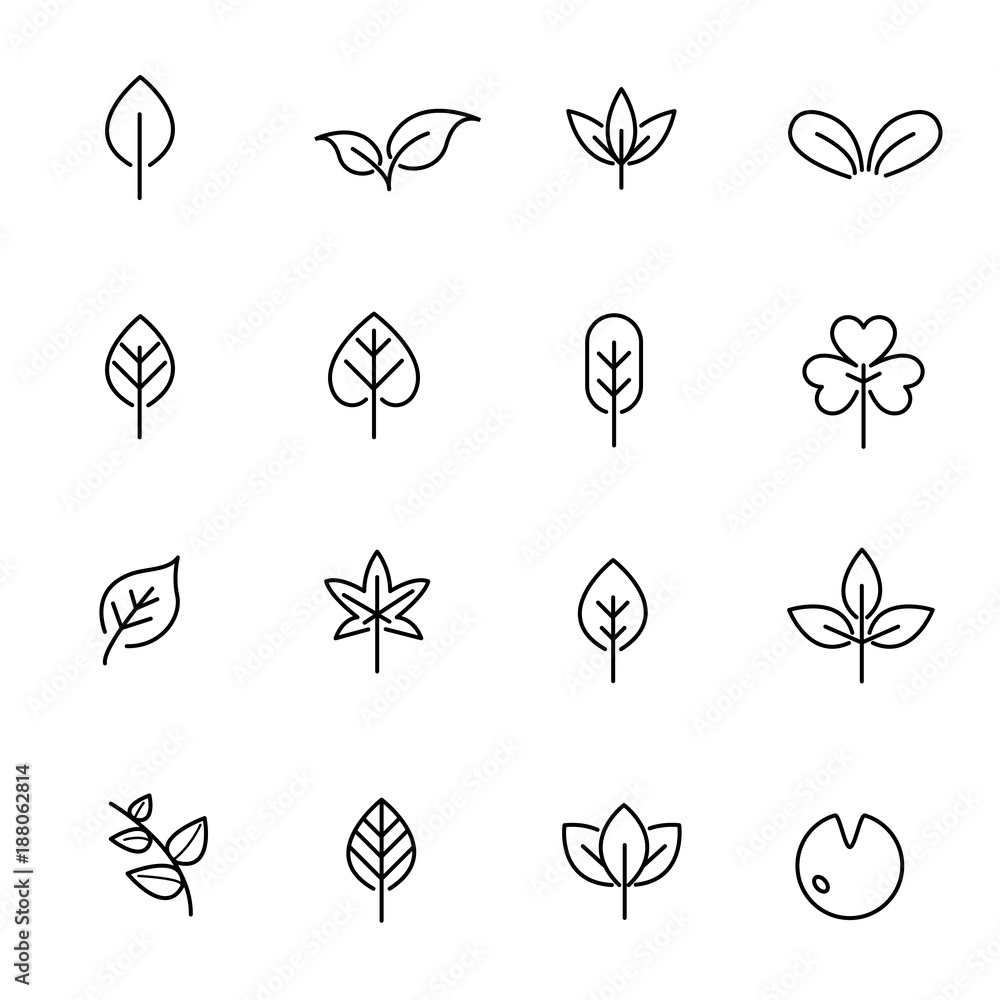 Leaf icon set vector. Nature and symbol concept. Thin line icon theme ...