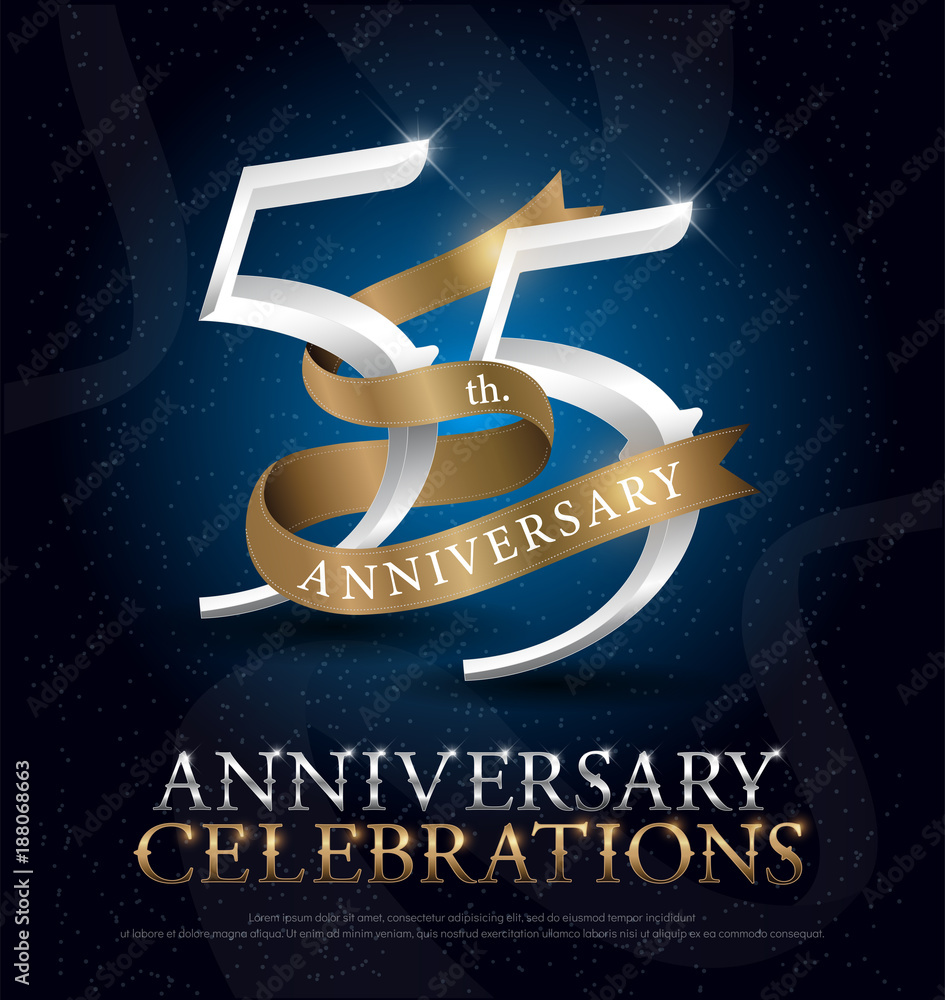 55th years anniversary celebration silver and gold logo with golden ...