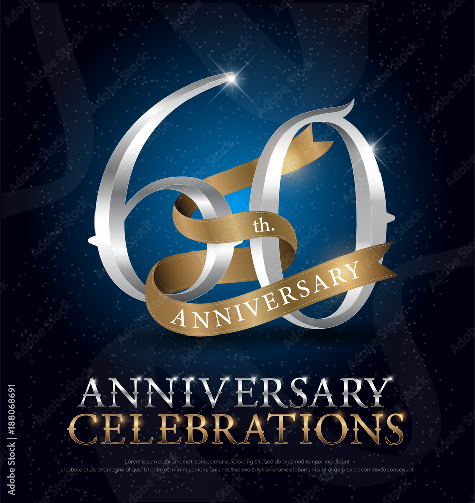 60th years anniversary celebration silver and gold logo with golden ...