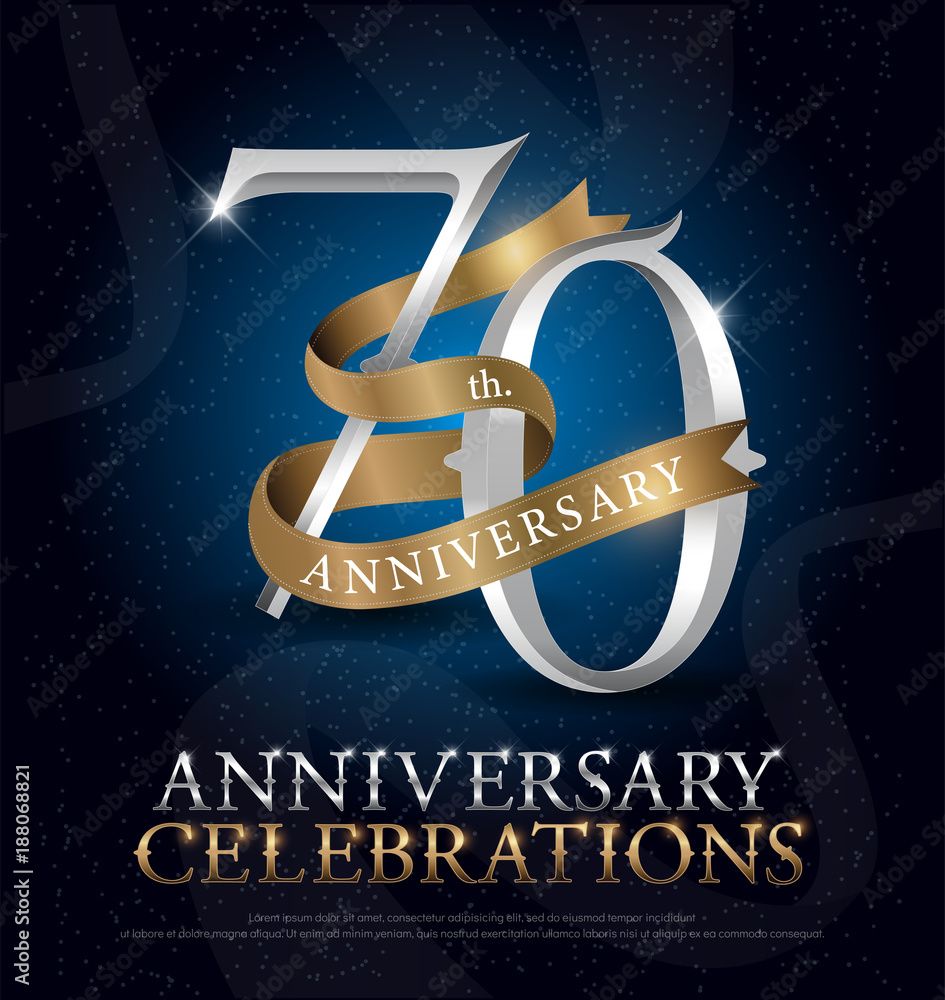 70th years anniversary celebration silver and gold logo with golden ...