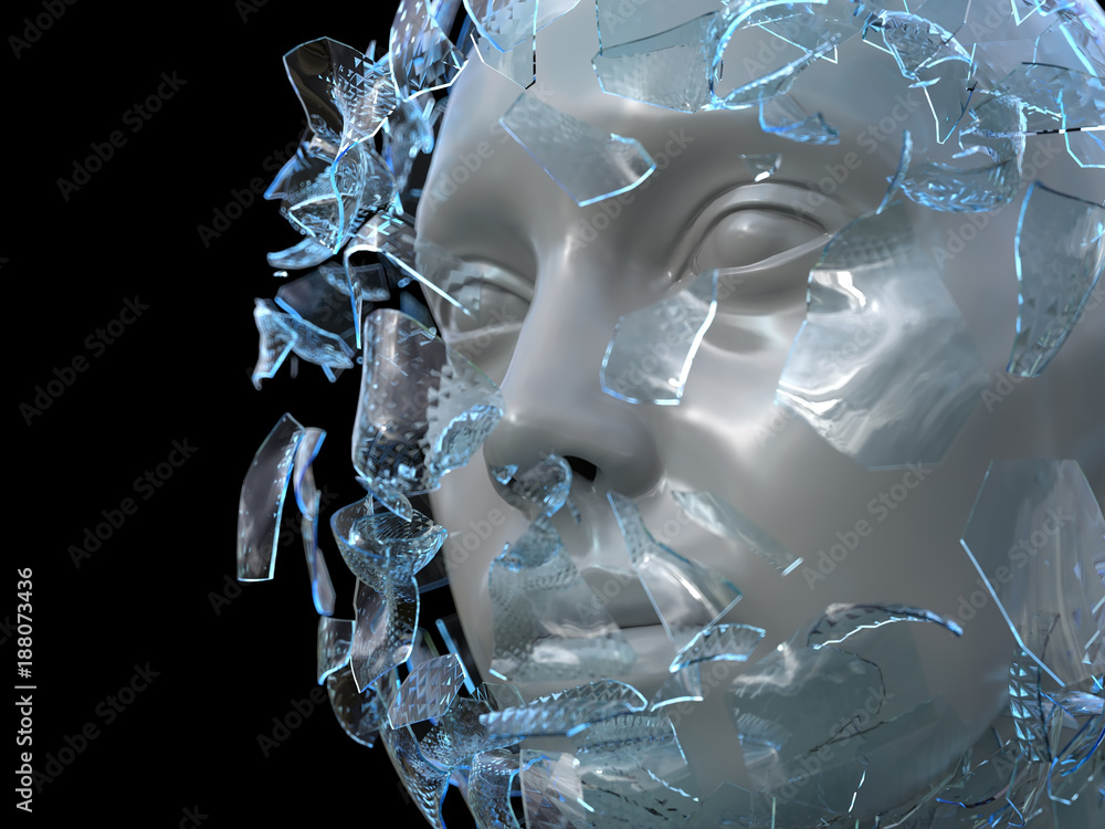 human face breaks glass shell Stock Illustration | Adobe Stock