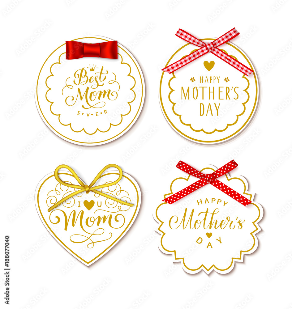Set of decorative Mothers Day gift tag with calligraphic greeting text ...
