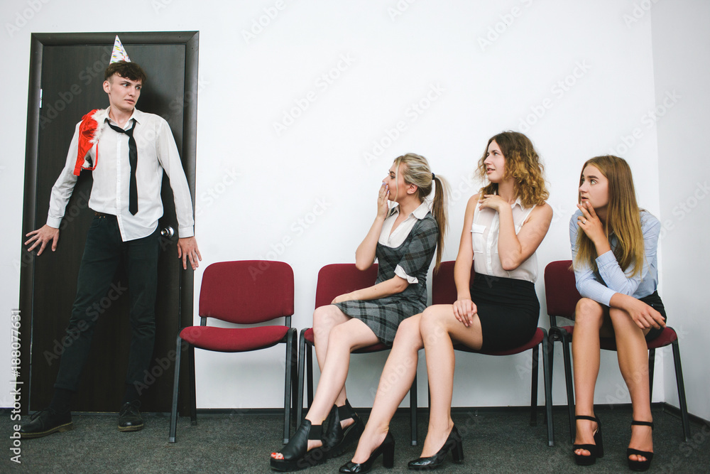 sexual coercion at work awkward moment concept. harassment of boss ...