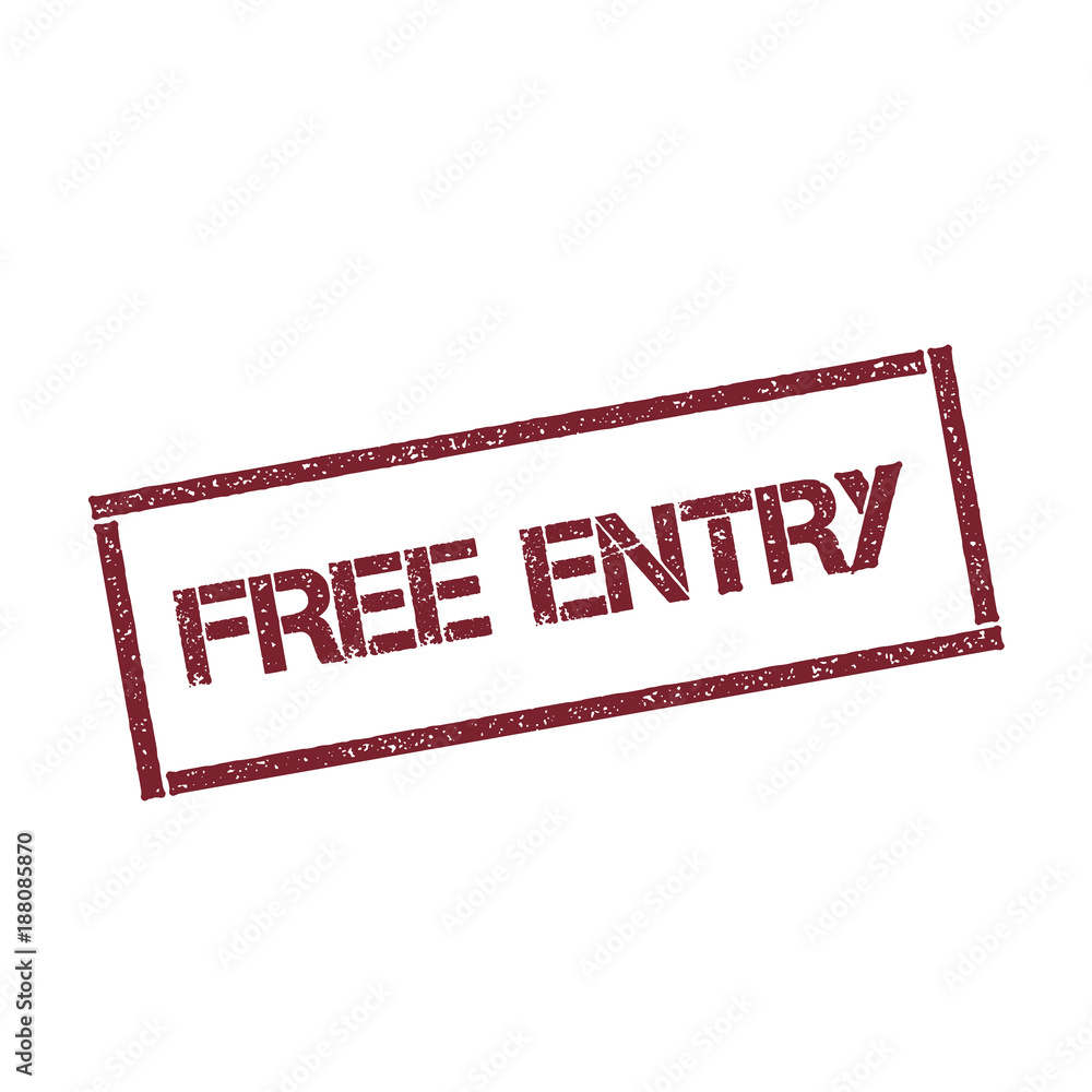 Free entry rectangular stamp. Textured red seal with text isolated on ...