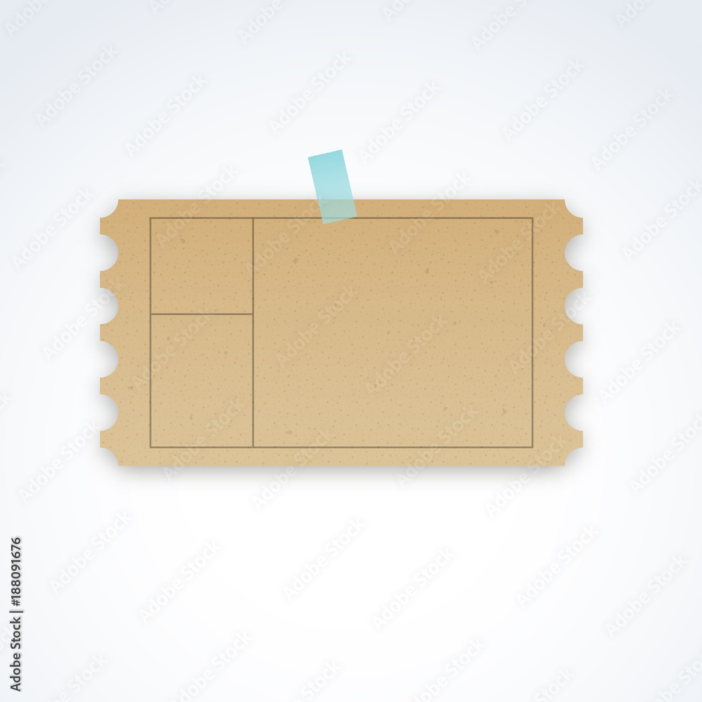 Vector blank ticket template with cardboard texture and perforated ...